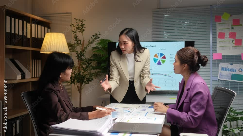 Asian office team brainstorming, planning for group problem solving ...