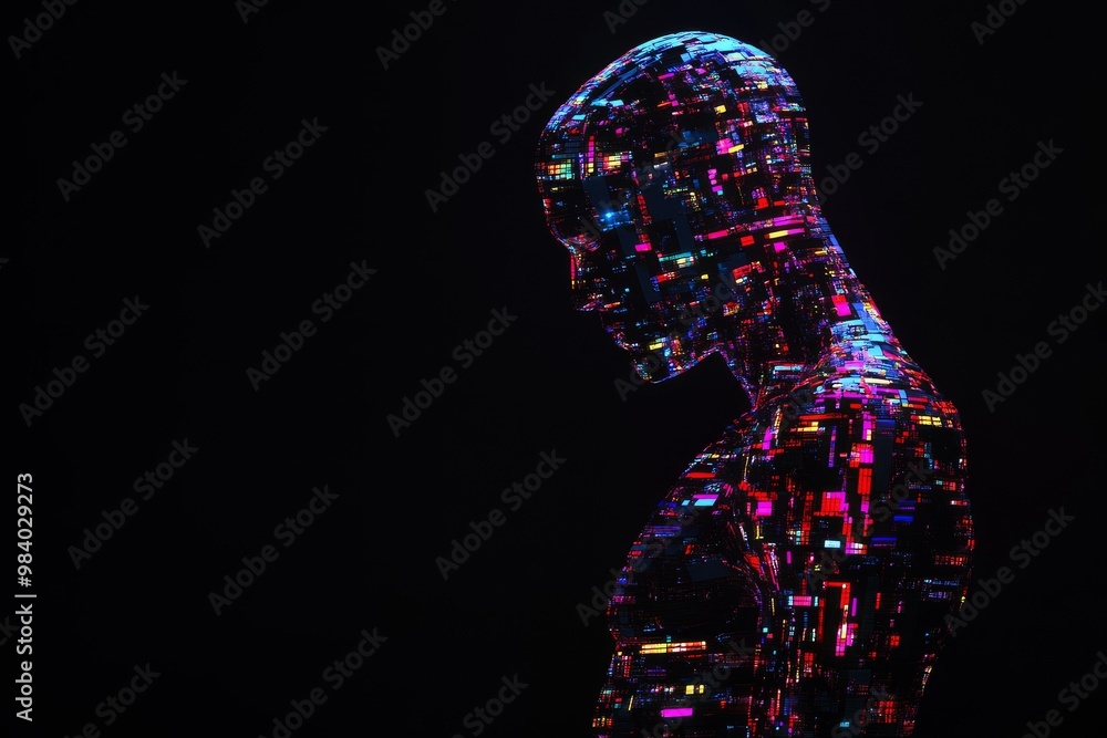 Extruded 8-bit human in half-turned view with retrofuturism Stock ...