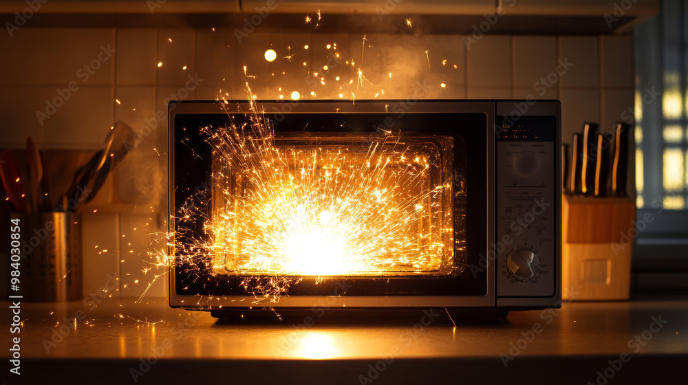 A microwave experiences an electrical malfunction, causing intense ...