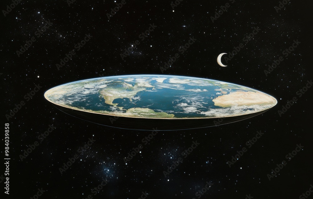 A large, round planet is shown in the center of the image. The planet ...