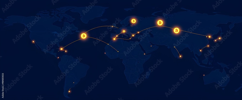 A world map with lines connecting major global trade hubs, overlaid ...