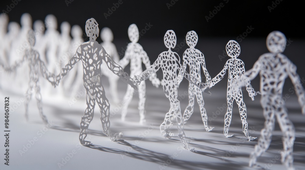 Intricate paper cutouts forming a continuous chain of interlocked ...