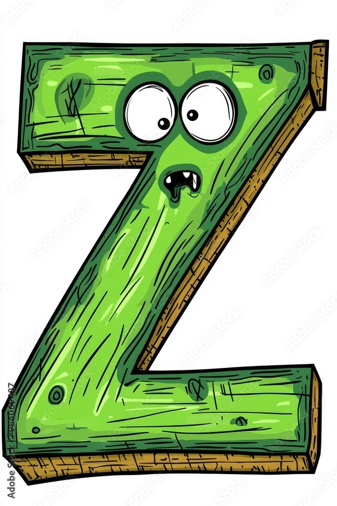 Funny Cartoon Wooden Letter Z with Googly Eyes and Drool Stock ...