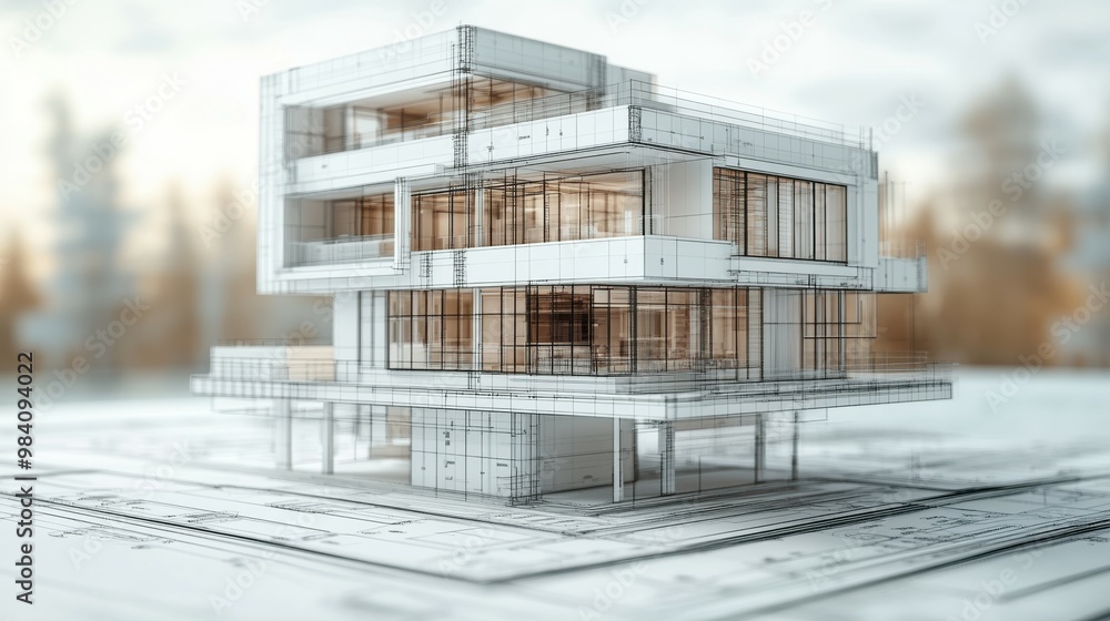 A realistic photo of a CAD drawing focusing on the structural details ...