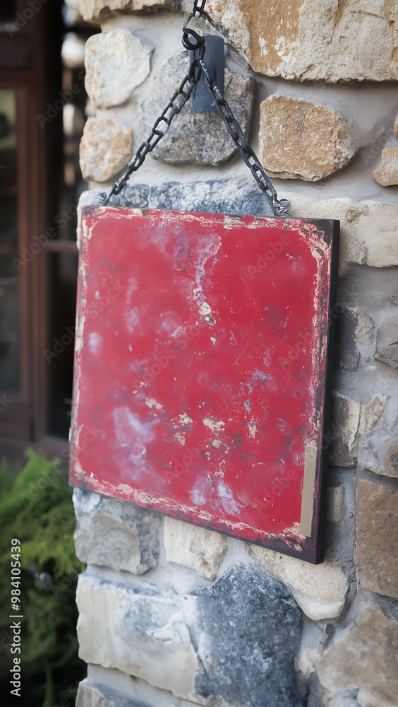 Worn Help Wanted sign hanging from a chain on a stone wall, capturing ...