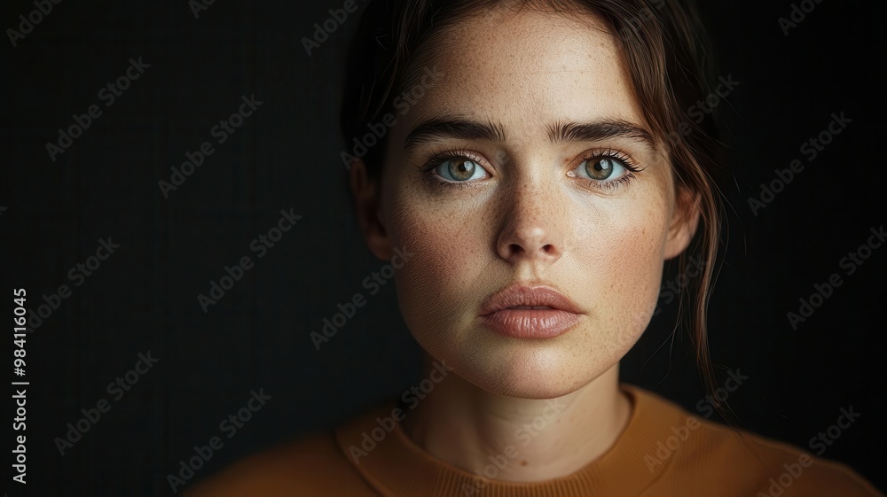 Slightly parted lips and distant gaze, showing the emotion of confusion ...