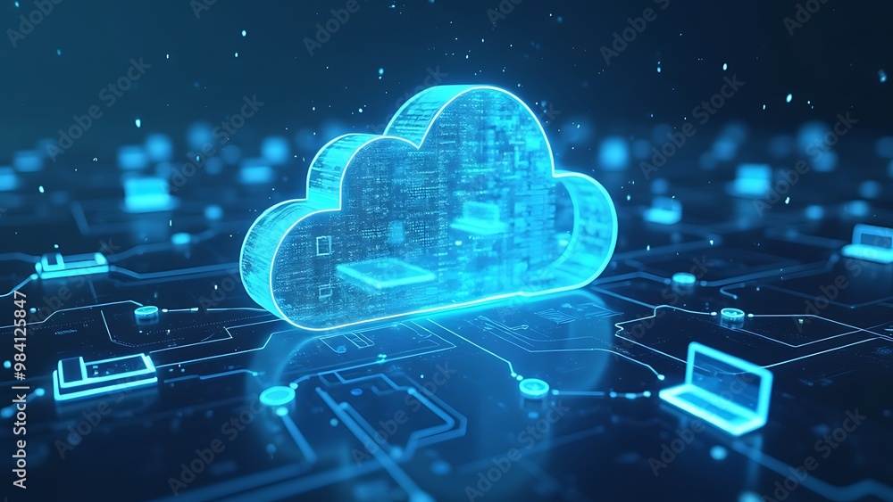 A cloud computing technology concept illustrates the delivery of ...