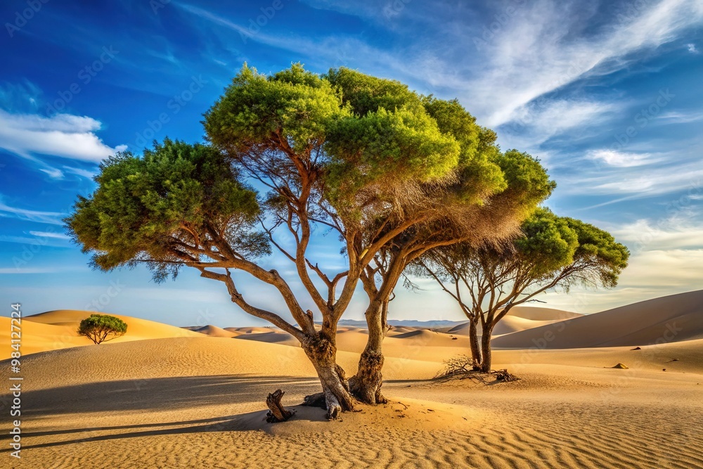Tropical buida trees with unique twisted trunks and sparse foliage ...