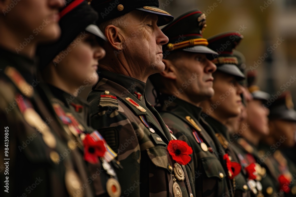 Remembrance Day Ceremony: Military Personnel in Uniform with Medals and ...