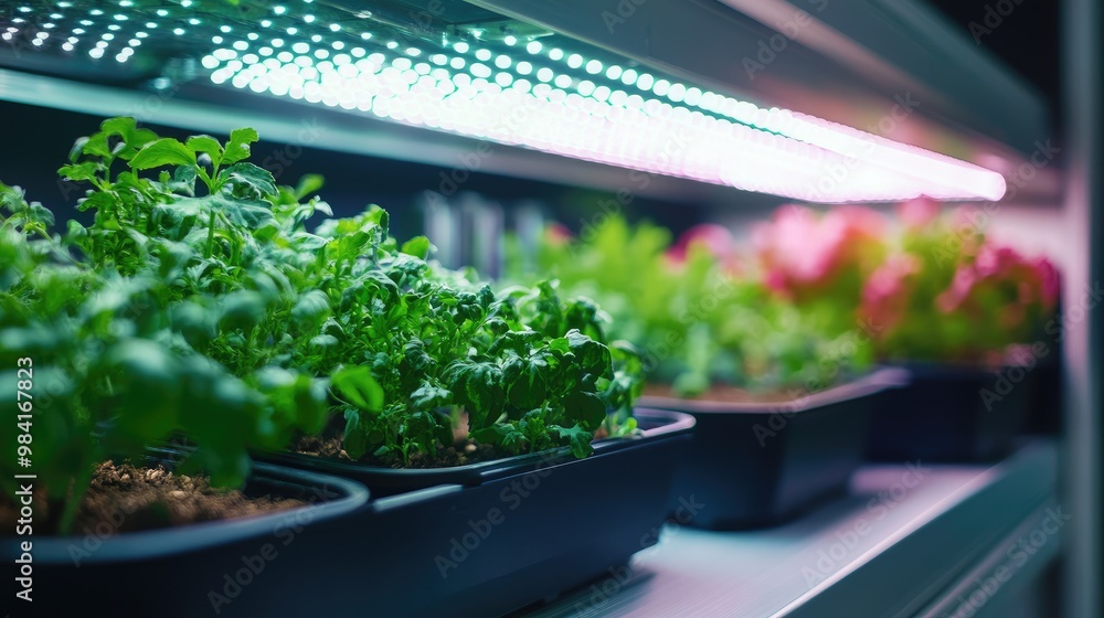 A sleek indoor plant cultivation setup with automated nutrient delivery ...