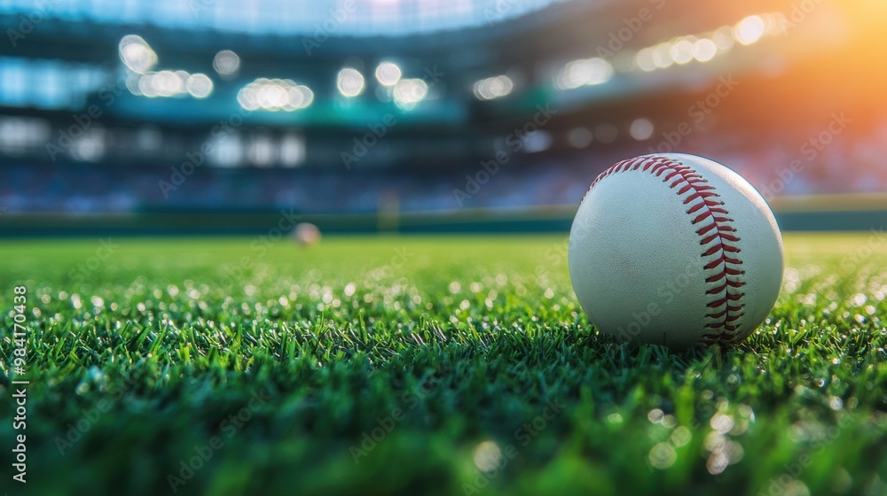 Baseball pitch on green field at brightly outdoor stadium background ...