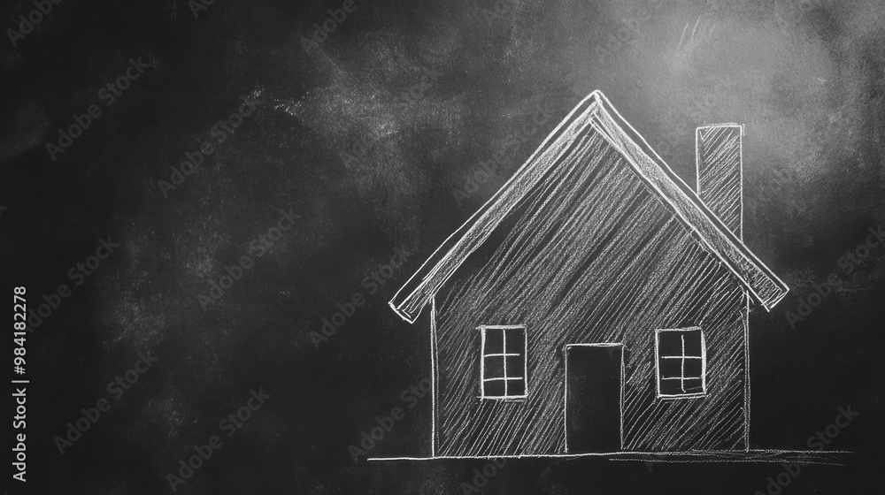 Chalkboard drawing of a house with a roof, representing homeownership ...
