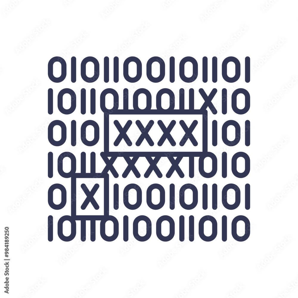 Binary code with highlighted 'X' symbols representing digital intrusion ...