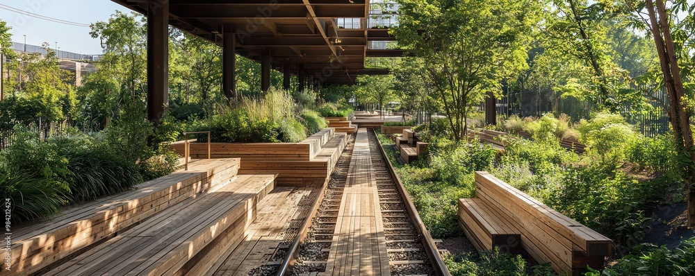 A wooden urban renewal project that converts an old railway line into a ...