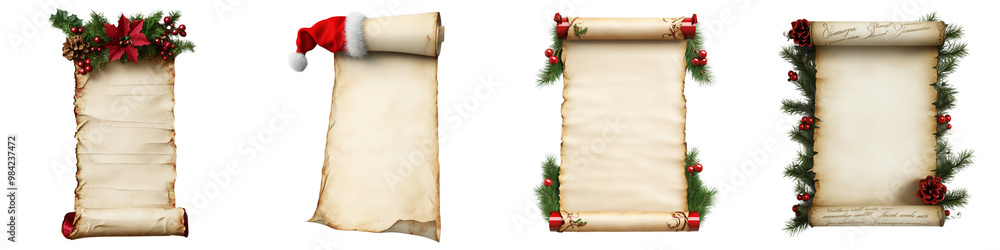 Set of a Christmas Santa's list scroll, isolated on a transparent ...
