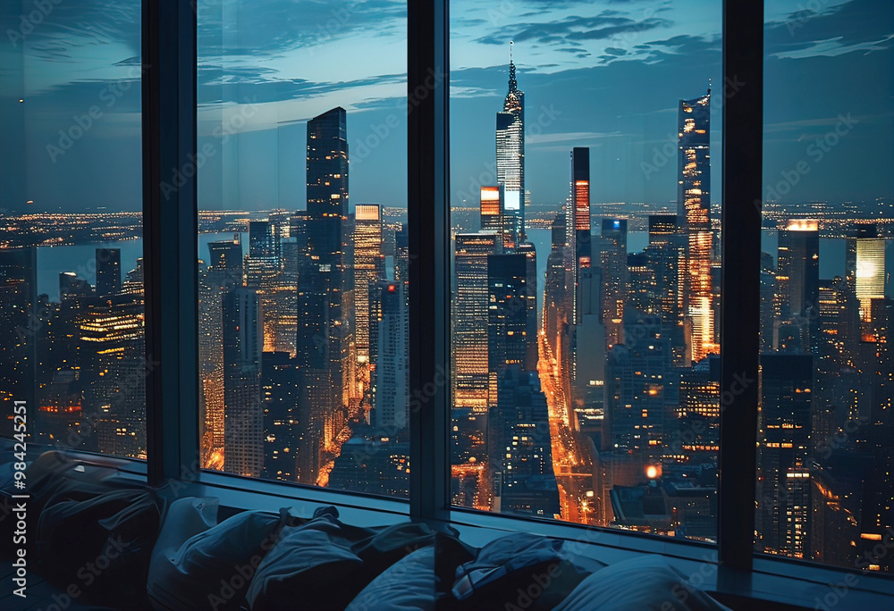 office, short view from the window of a modern office from the top ...