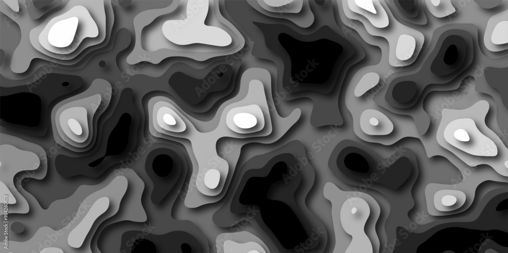 3D Stylized Gray Topographic Contour Scheme and Terrain. Geographic ...