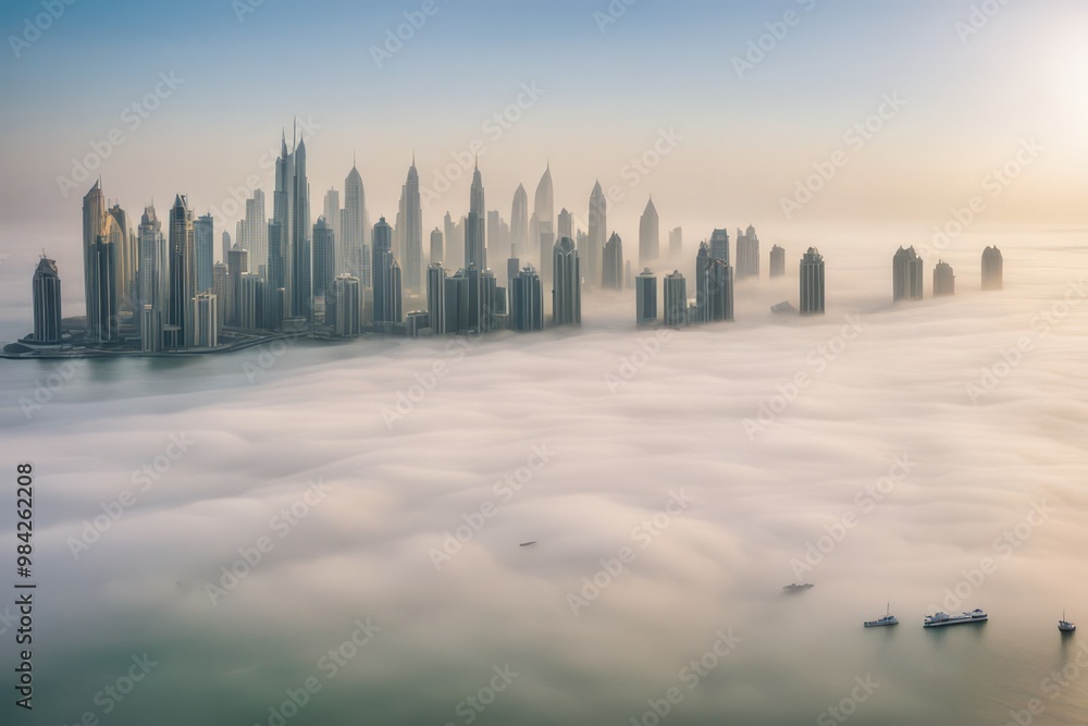 Skyline Emerging from the Mist: A majestic view of Dubai's skyline ...