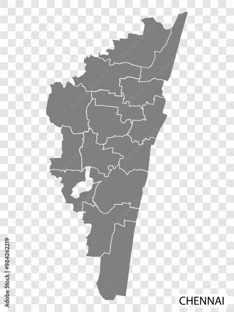 High Quality map of Chennai is a city of India, with borders of the ...