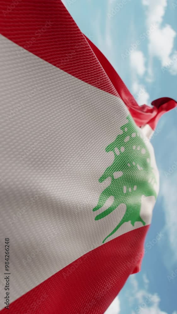 Wavy flag of Lebanon blowing in the wind in slow motion. Waving ...