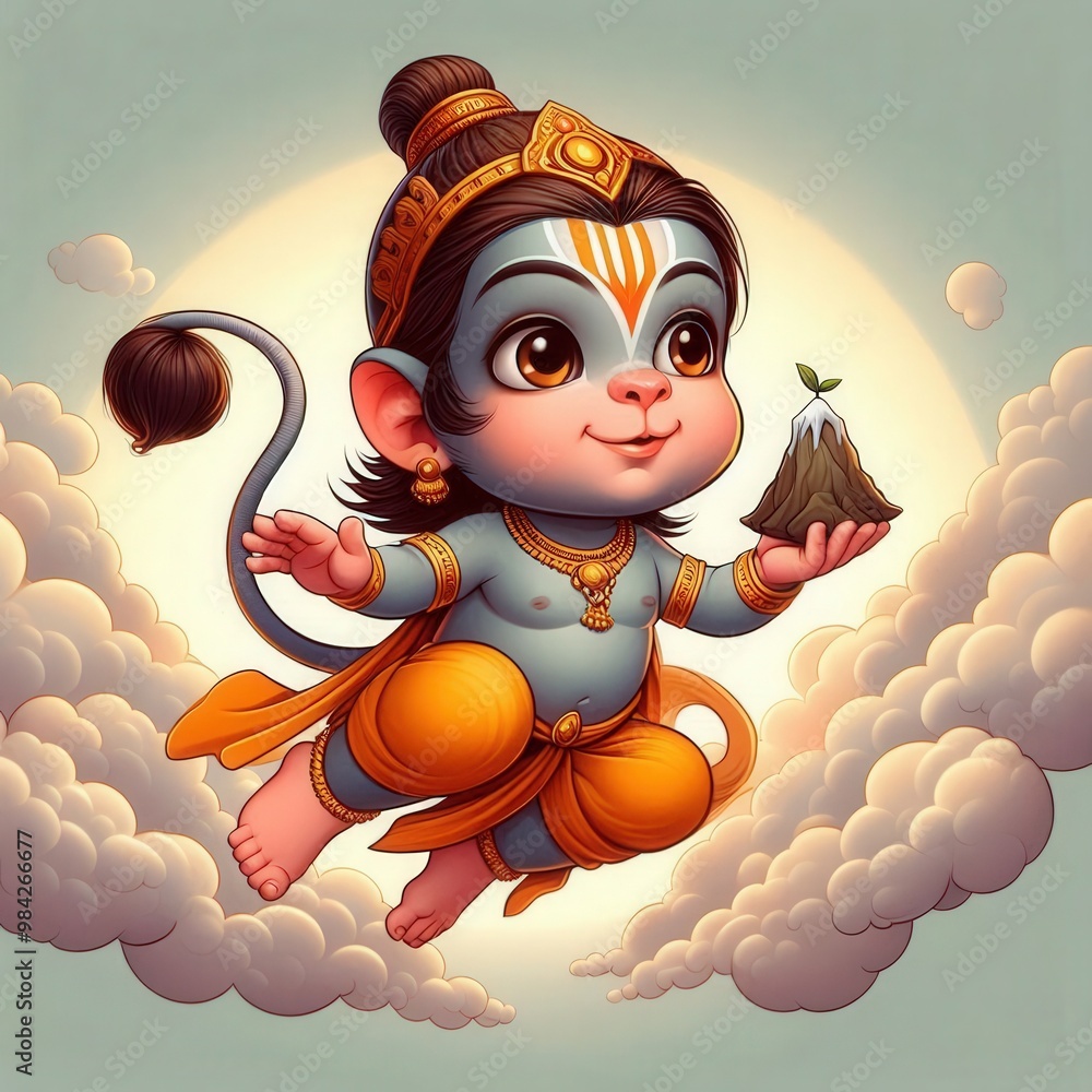 Babay Style Hanuman Ji Flying in Sky , Hindu Lord Hanuman Ji Flying in ...