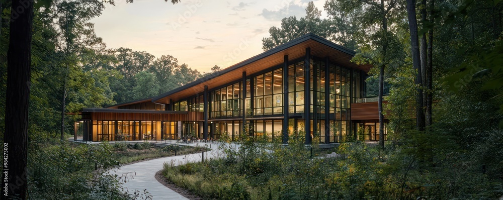 A forest conservation center with eco-friendly James Hardie siding ...