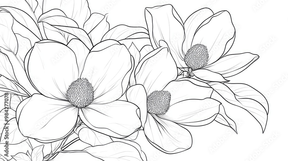 Magnolia Line Art Illustration Floral Line Drawing Flower Coloring Page ...
