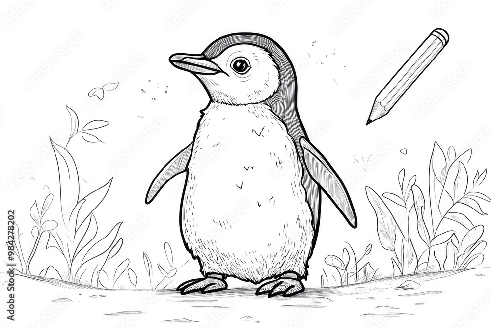 Line art illustration of a penguin coloring page suitable for toddlers ...