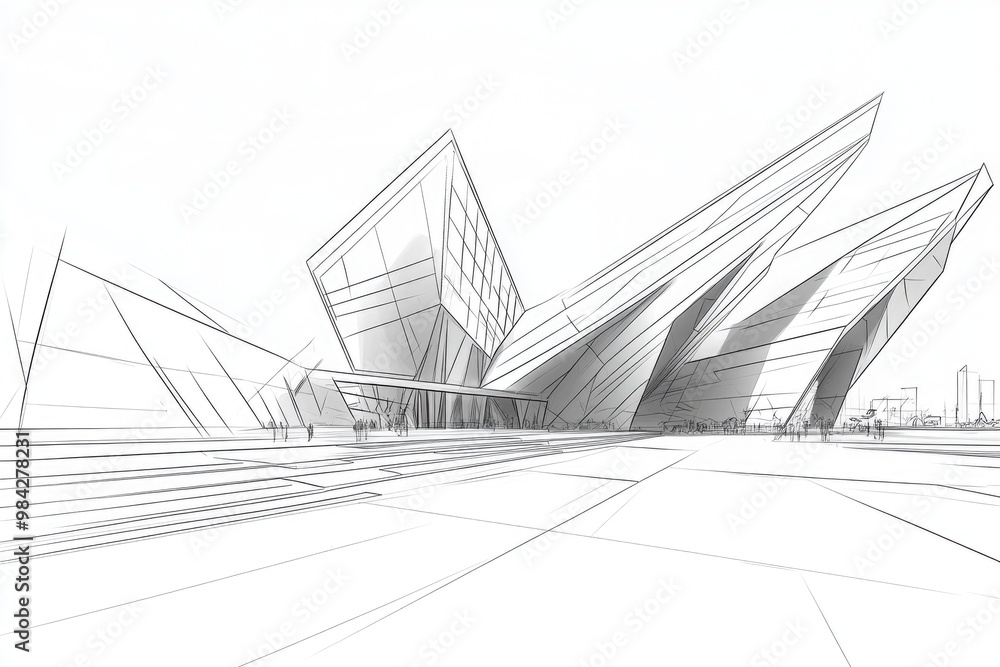 Line art illustration showcasing a modern architectural design of an ...