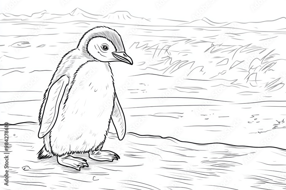 Line art illustration of a penguin coloring page suitable for toddlers ...