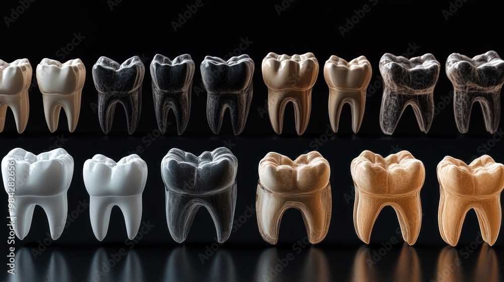 A digital illustration showing a progression of tooth decay, with ...