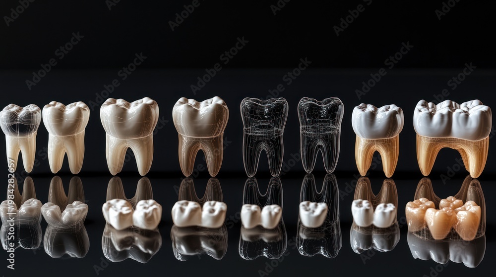 A progression of dental crowns representing different stages of tooth ...