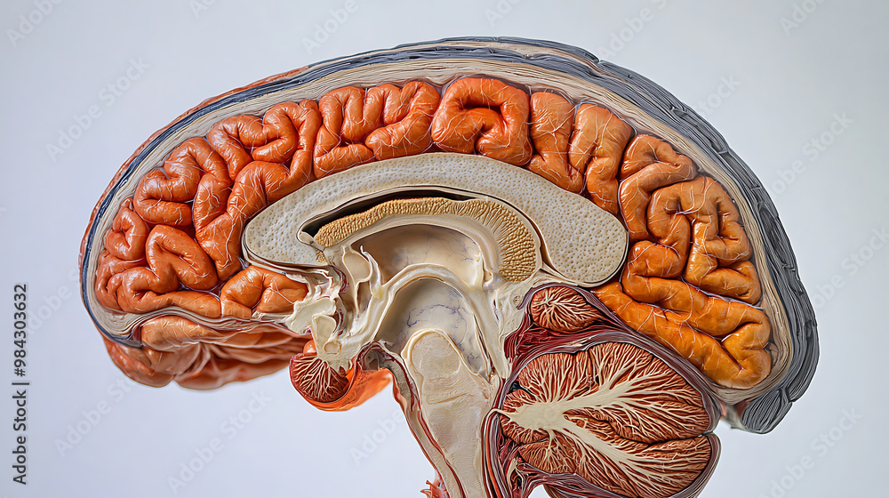 High resolution cross section of human brain showcasing intricate ...