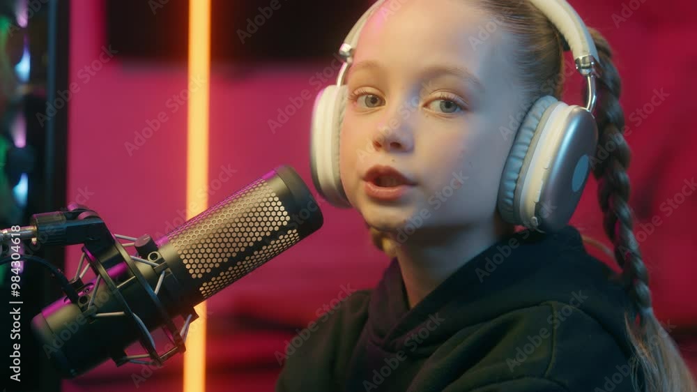 Caucasian little teen girl daughter child kid streamer gamer influencer ...