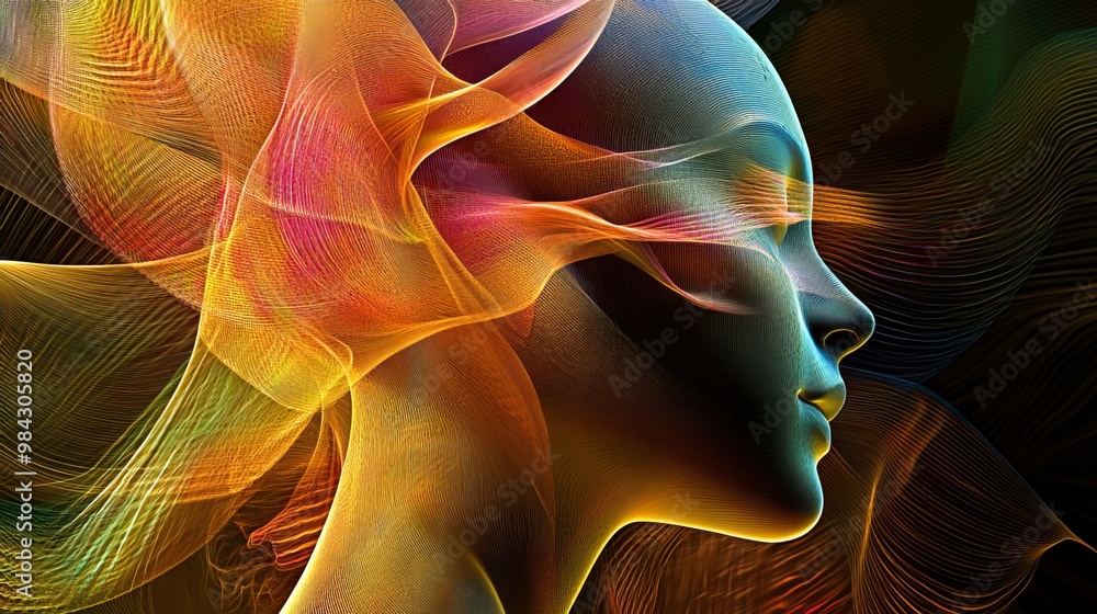 Surreal and abstract digital art depicting a human figure, rendered in ...