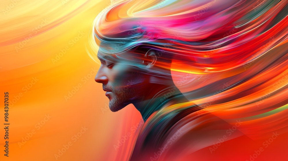 Surreal and abstract digital art depicting a human figure, rendered in ...