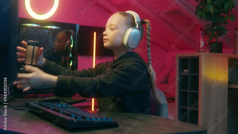 Caucasian little teen girl daughter child kid streamer gamer influencer ...