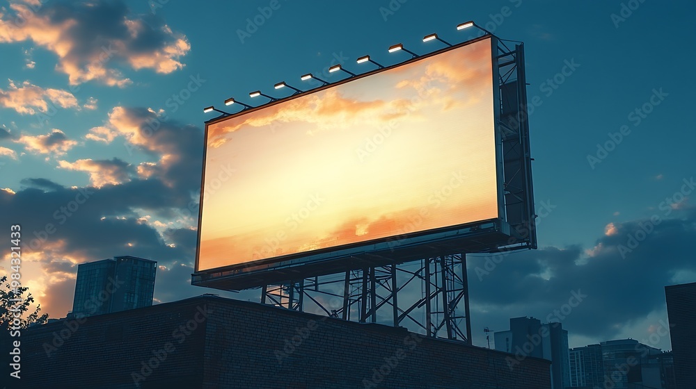 Outdor advertising in the city mockup Large billboard on roof top of ...