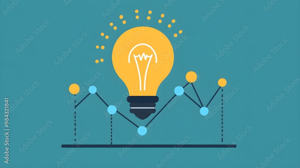 A flat design image showing a bright light bulb casting light over a ...