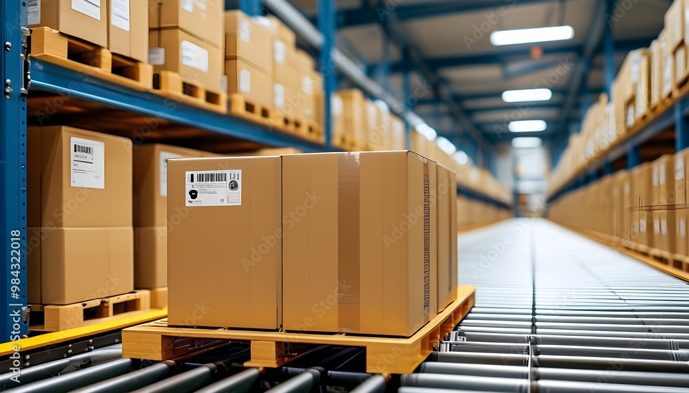 Streamlined logistics in action with a cardboard box traveling on a ...