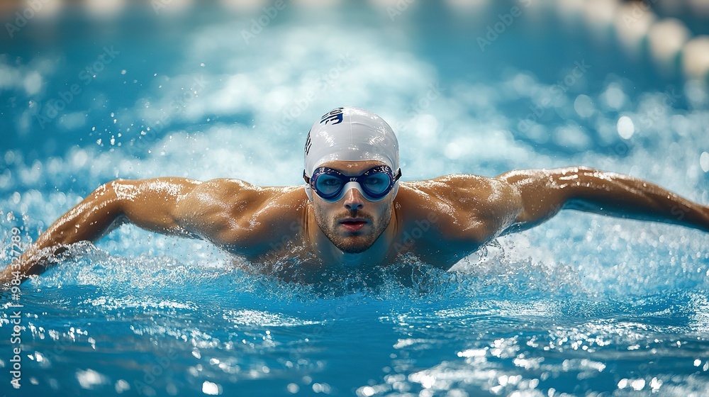 Professional man swimmer swim using breaststroke technique in swimming ...