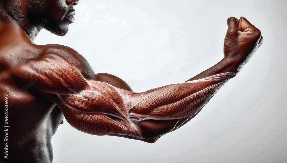 Detailed anatomical illustration of a human arm showcasing muscles and ...