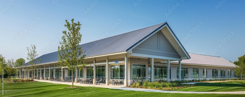 A suburban community center with James Hardie siding, featuring ...