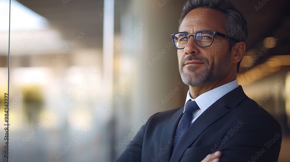 Happy confident mature 45 years old business man investor standing in ...