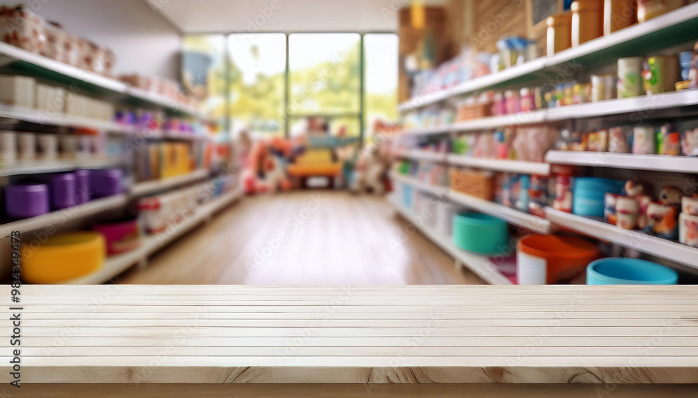Empty Table with a Vibrant Pet Shop Background, Showcasing Animal ...