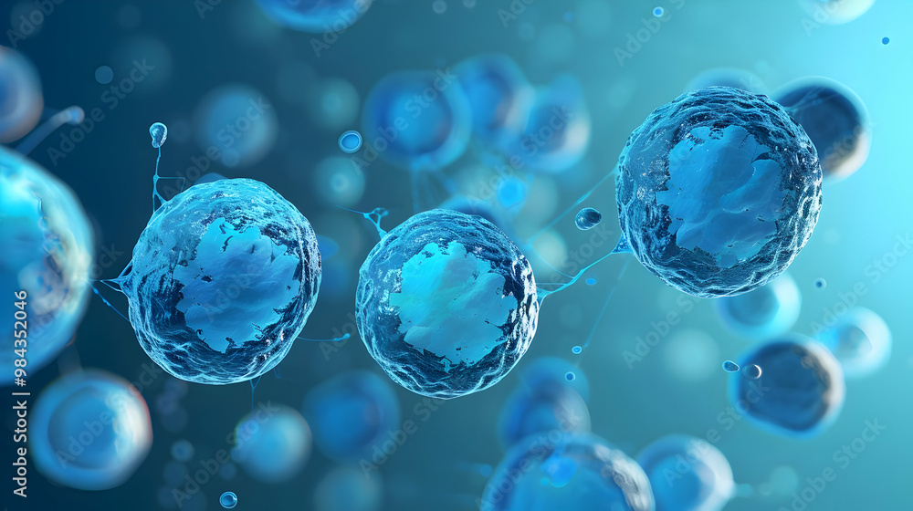 3D Render of Blue Cells in a Microscopic View, Showing the Detailed ...