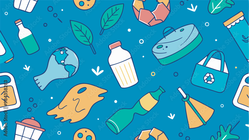 Colorful environmental image promoting recycling & sustainability. Blue ...