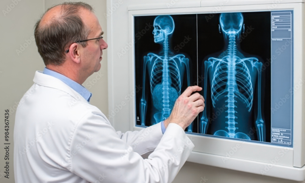 Healthcare worker engaged in patient care through radiographic analysis ...
