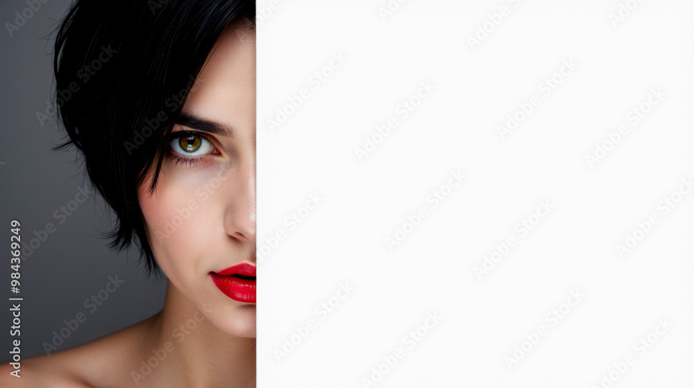 Young woman beauty portrait, fashion model side view, minimalist style ...