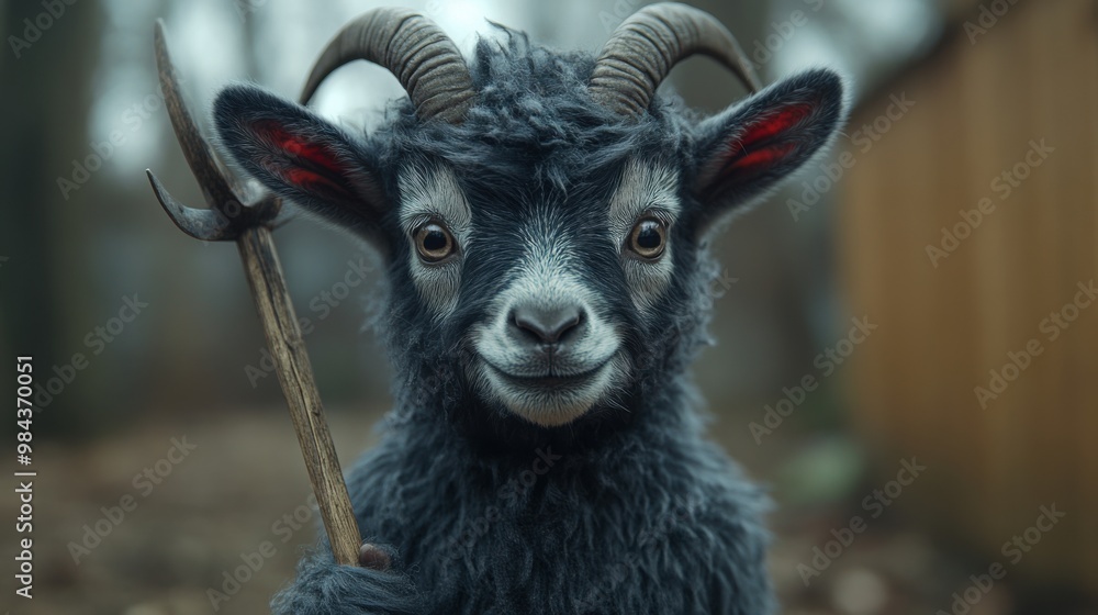 The goat in the devil costume with small horns and grass is a symbol of ...